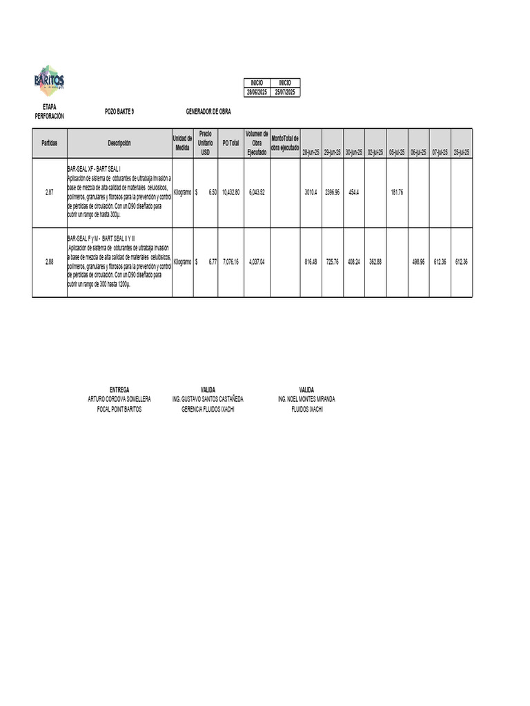 Informe de Obra Pozo Bakte 9 | PDF