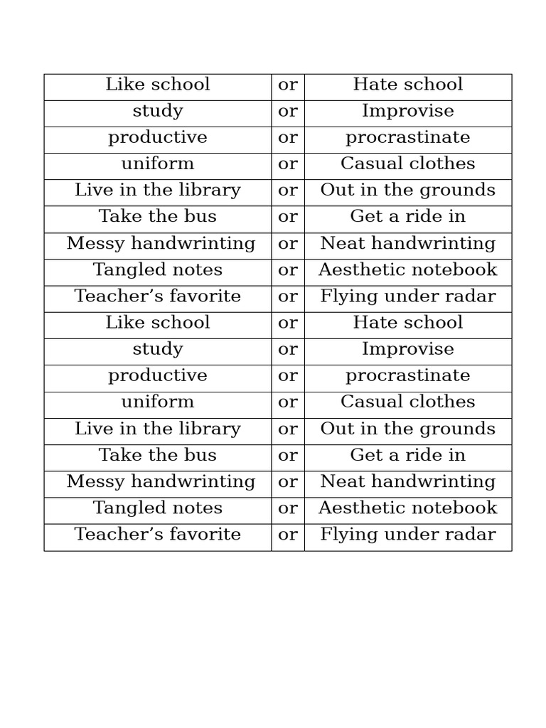 Warm Up This or That | PDF