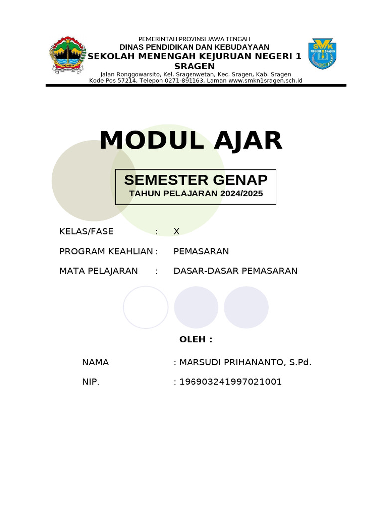 Modul Ajar Dasar Dasar Pemasaran | PDF