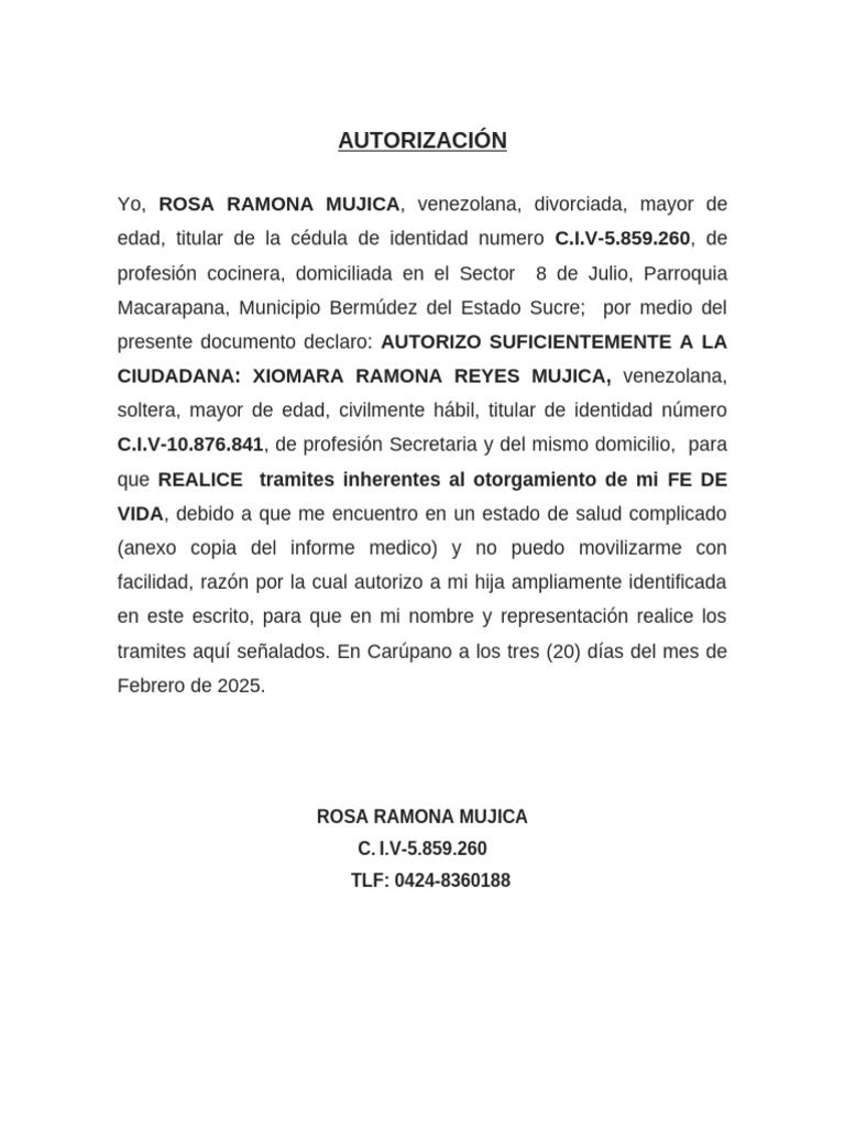 Autorizacion Xiomara | PDF
