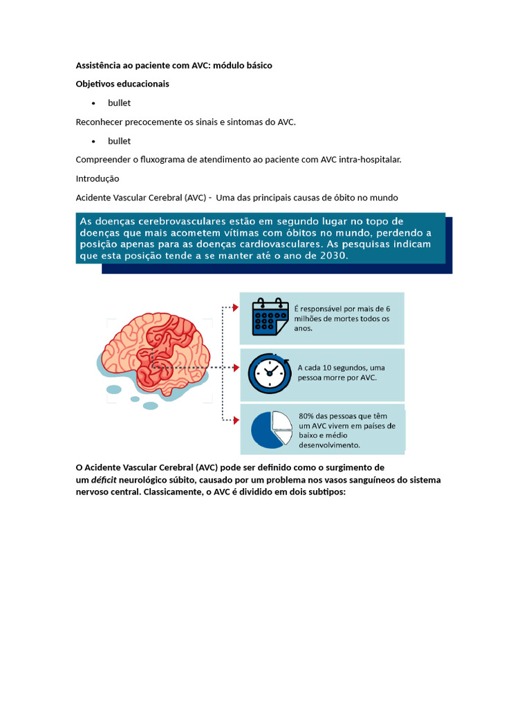 Assistência ao Paciente com AVC: Guia Básico | PDF | AVC | Doenças e ...