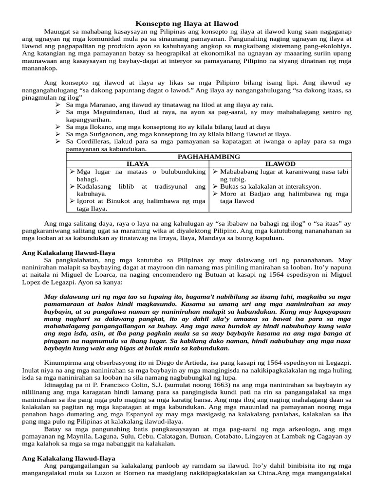 Konsepto NG Ilaya at Ilawod | PDF
