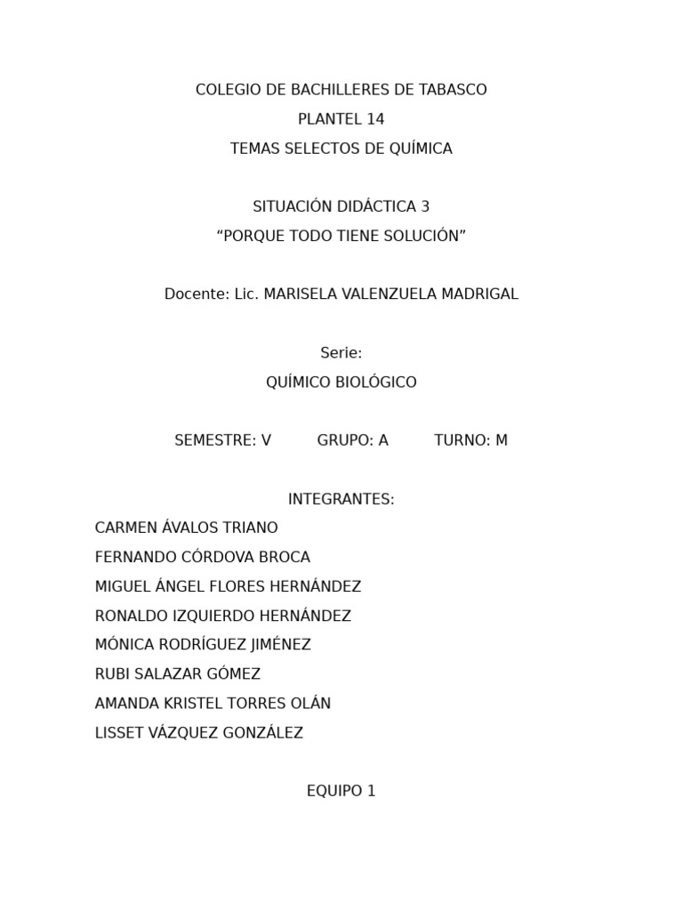 Sd3 Tsqi Equipo 1 Va Matutino | PDF | Alimentos | Solución acuosa