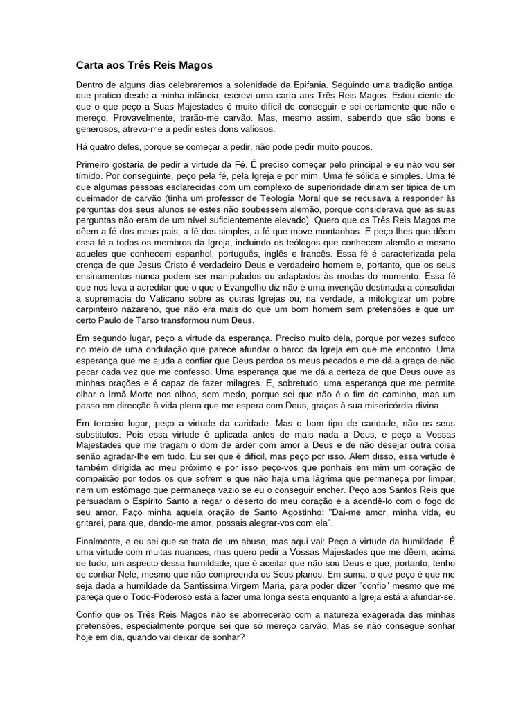 Carta Aos Três Reis Magos 31-12-2021 | PDF | Fé | Amor