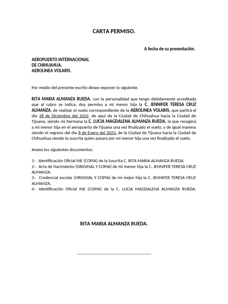 Carta Permiso Jennifer | PDF