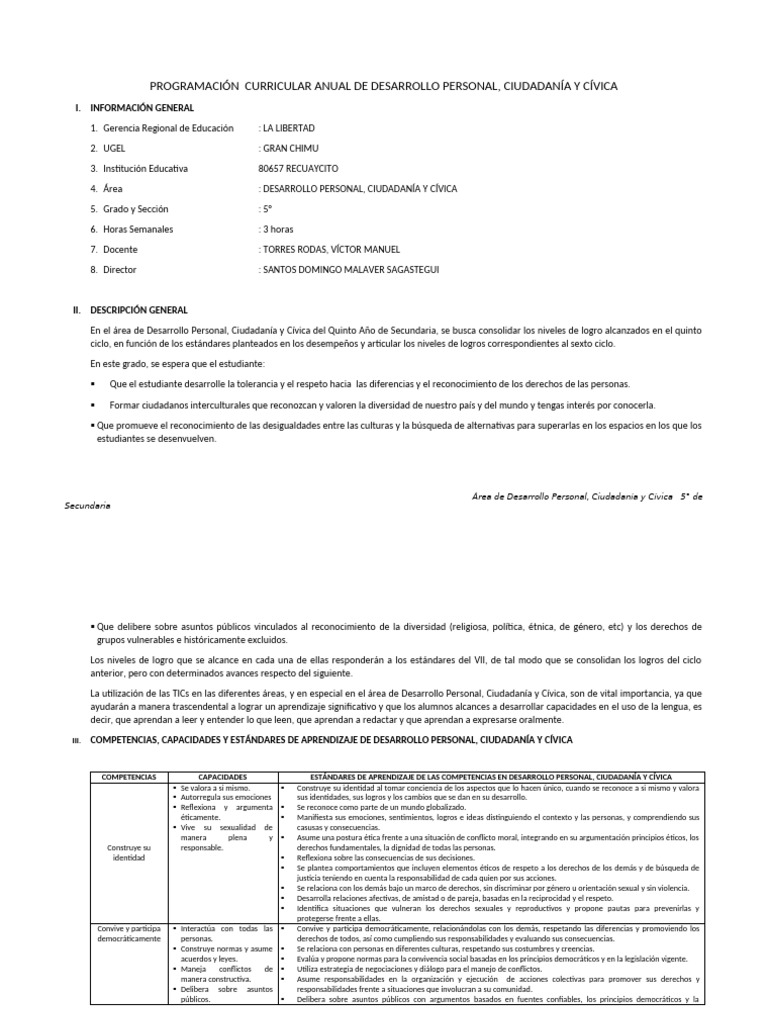 DESARROLLO PERSONAL, CIUDADAN+ìA Y CIVICA - 5 | PDF | Enseñando ...