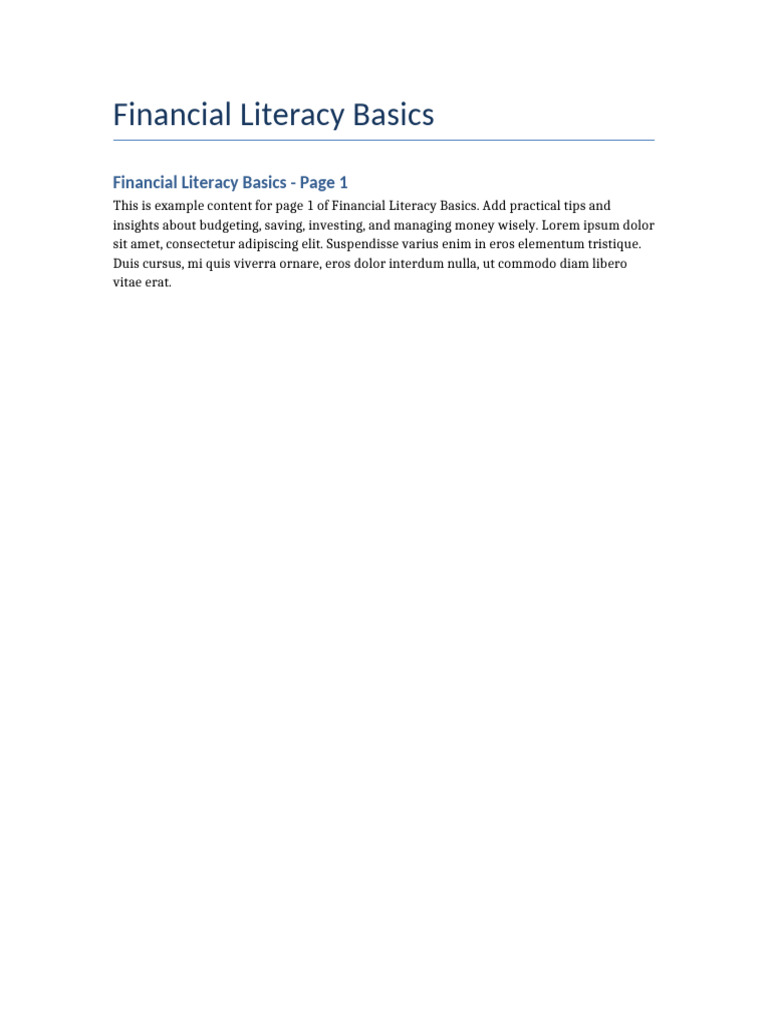 Financial Literacy Basics | PDF