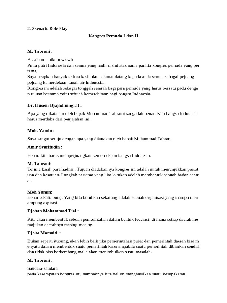 Edit Dialog Role Play Kongres Sumpah Pemuda | PDF