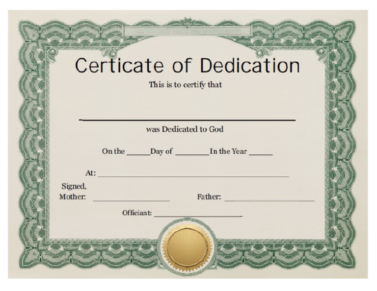 Baby Dedication Certificate Blank Template 01 | PDF