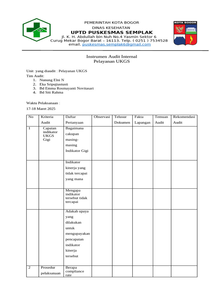 Instrumen Audit Gigi 2025 | PDF