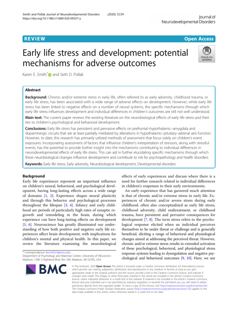 Early Life Stress and Development Potential Mechanisms For Adverse ...