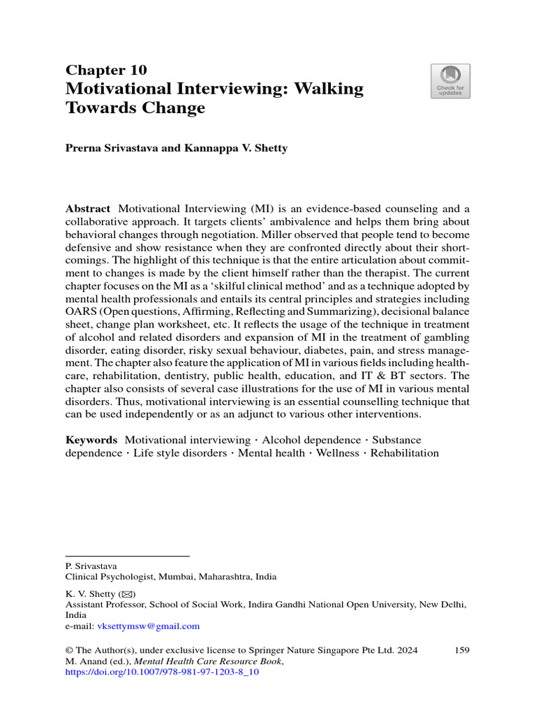 Motivational Interviewing Walking Towards Change | PDF | Psychotherapy | Psychological Concepts