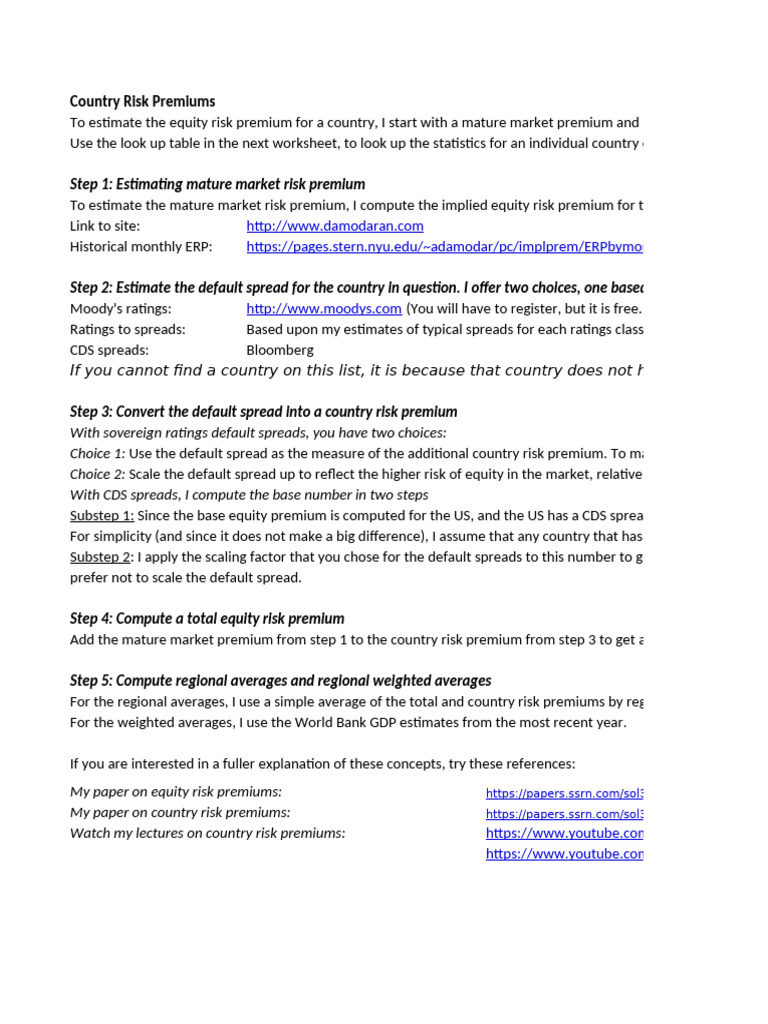 Country Risk Premium Calculation Guide | PDF | Credit Rating | Bonds ...