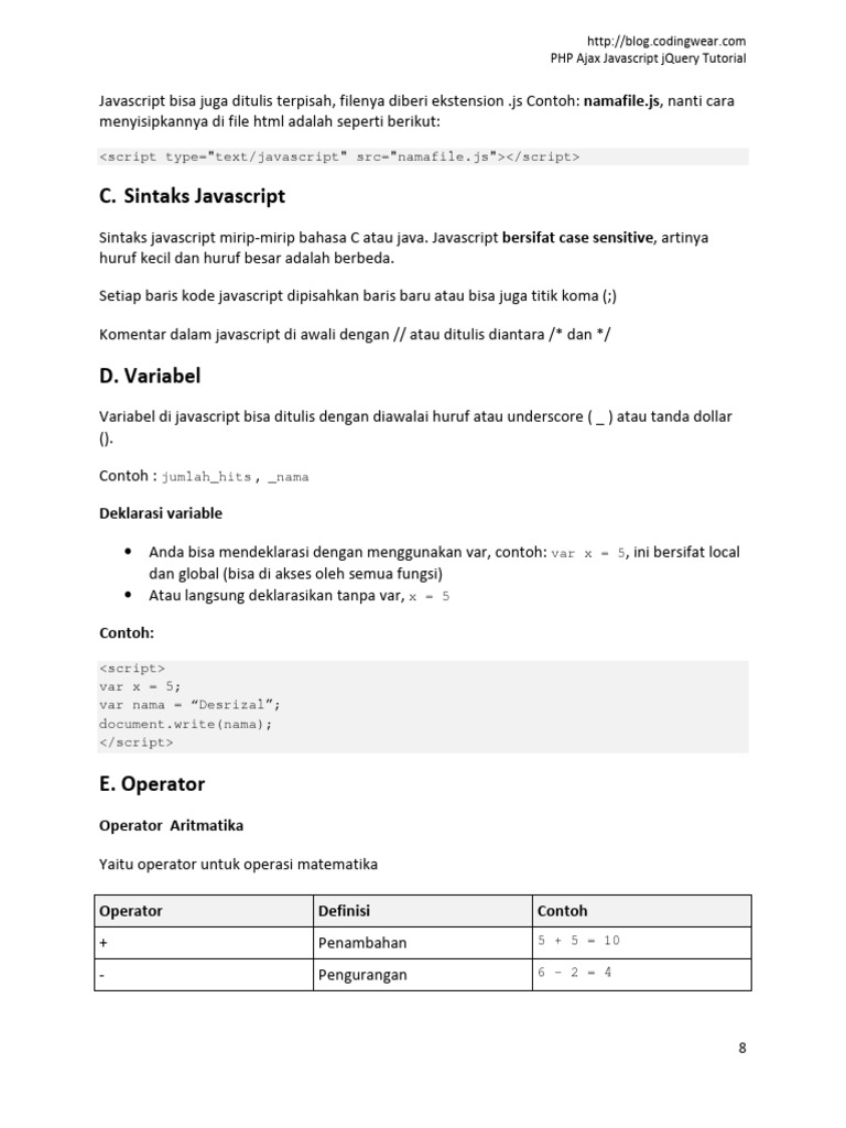 Panduan Dasar Javascript 8 | PDF