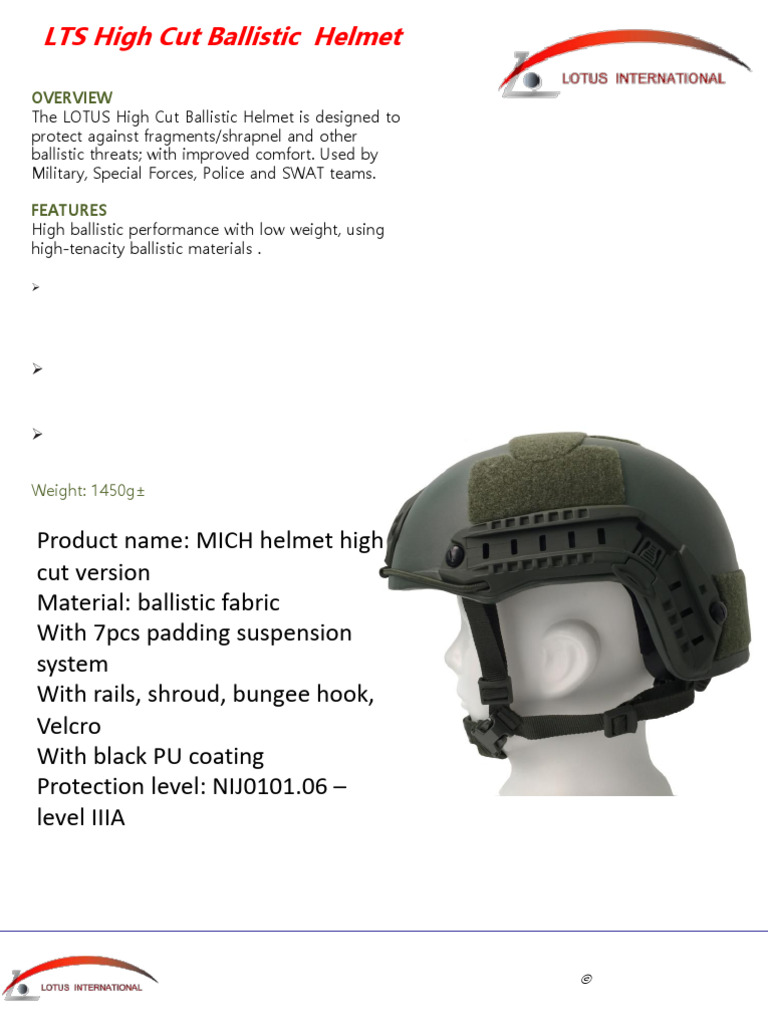 LOTUS High Cut Ballistic Helmet Overview | PDF
