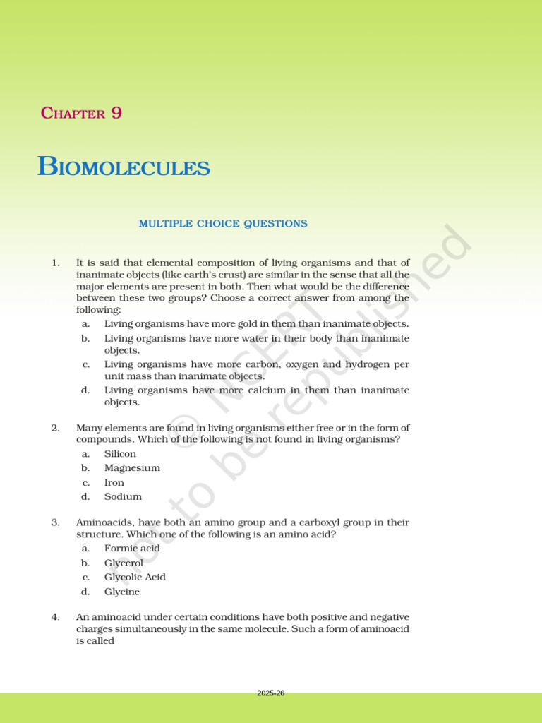 Ncert Exemplar Biomolecules | PDF | Biomolecules | Amino Acid