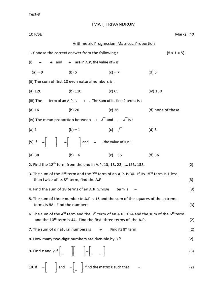 A.P, Matrices, Proportion | PDF | Chess | Chess Theory