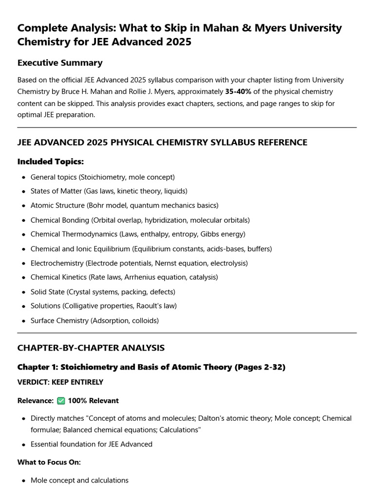 Complete Analysis - What To Skip in Mahan & Myers University Chemistry ...