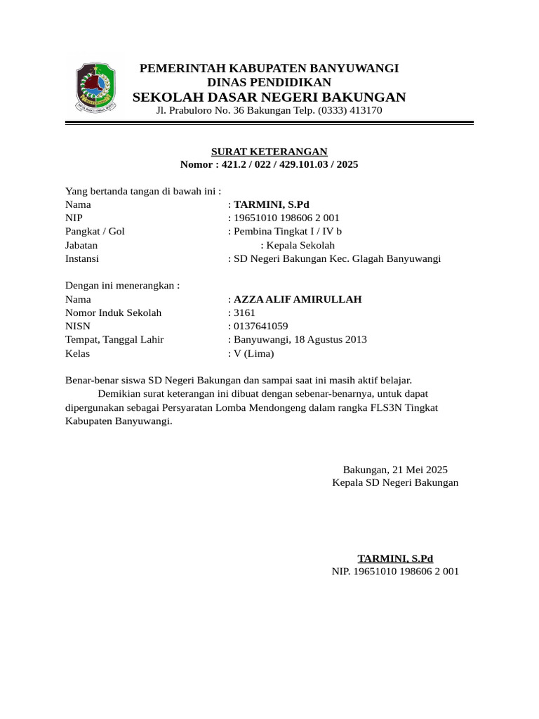 Surat Keterangan Sekolah | PDF