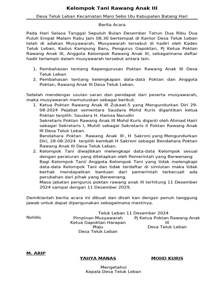 Musyawarah Poktan Rawang Anak III | PDF