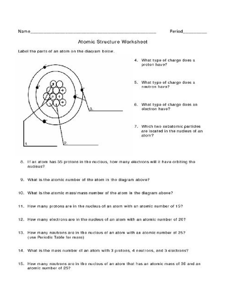 Atomic Structure Worksheet 7th 12th Grade Worksheet Lesson Planet | PDF