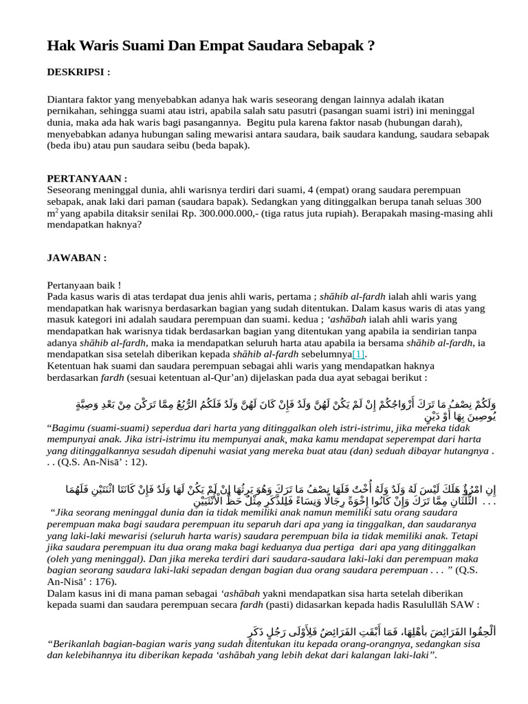 Hak Waris Suami dan Saudara Sebapak | PDF