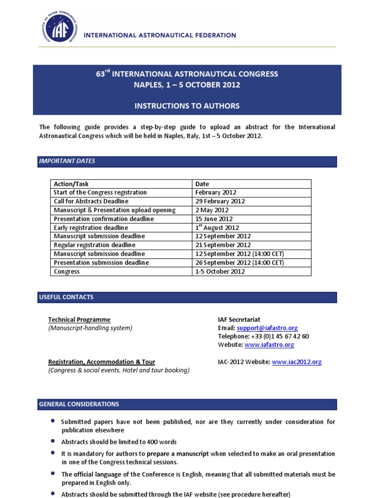 Abstract Submission Guide: IAC 2012 | PDF | Websites | Password