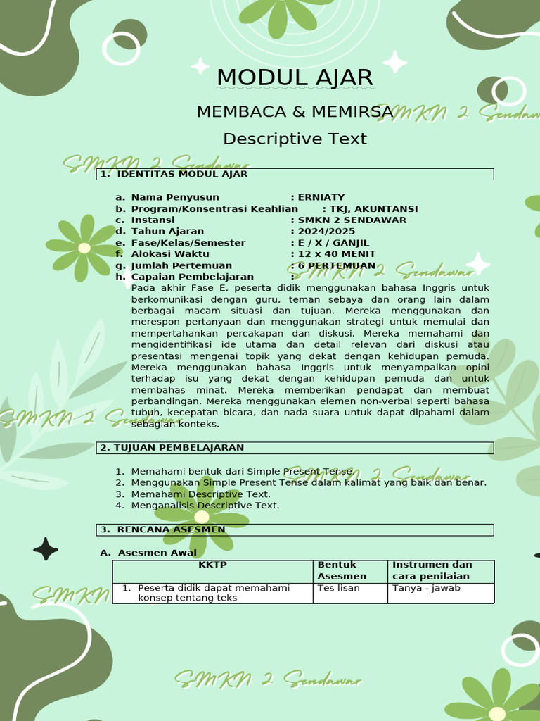 Modul Ajar Descriptive Text | PDF