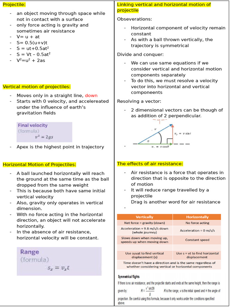 Physics Projectile Motion Notes | PDF | Classical Mechanics | Mechanics