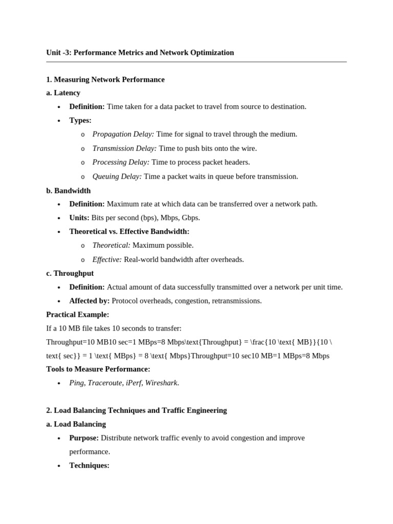 Network Performance Metrics & Optimization | PDF | Computer Network ...