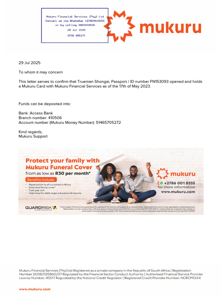 MukuruCardAccountDetails 715499268889a03e2255 | PDF