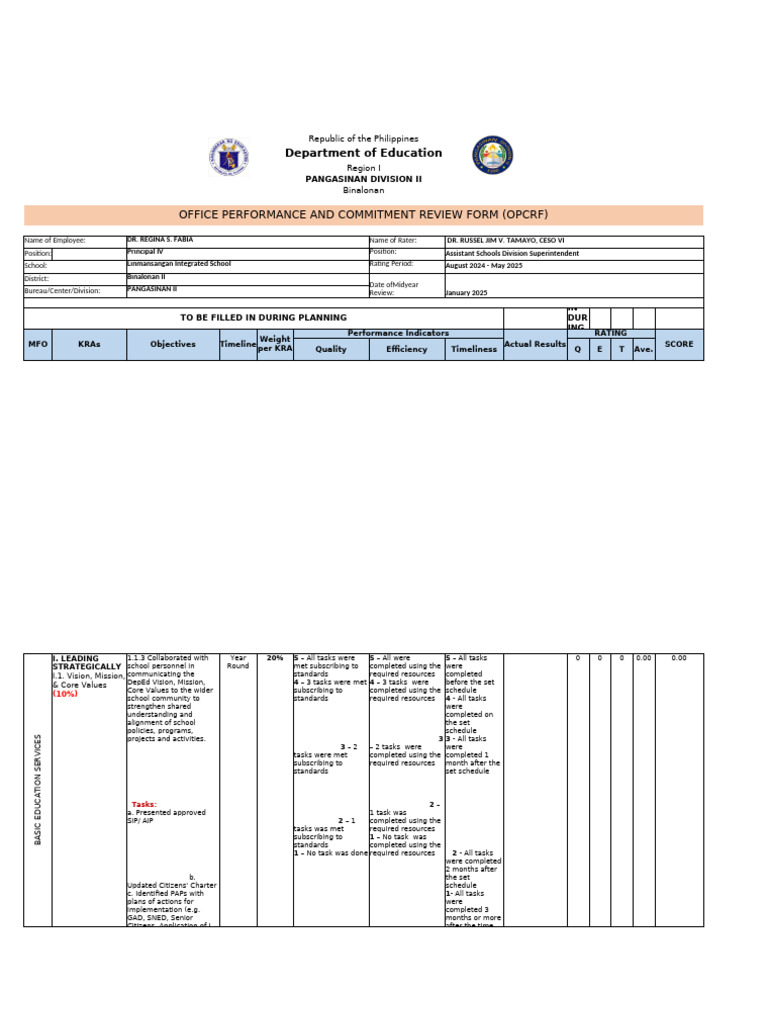 Opcrf 2024 2025 Final Updated | PDF | Mentorship | Memorandum