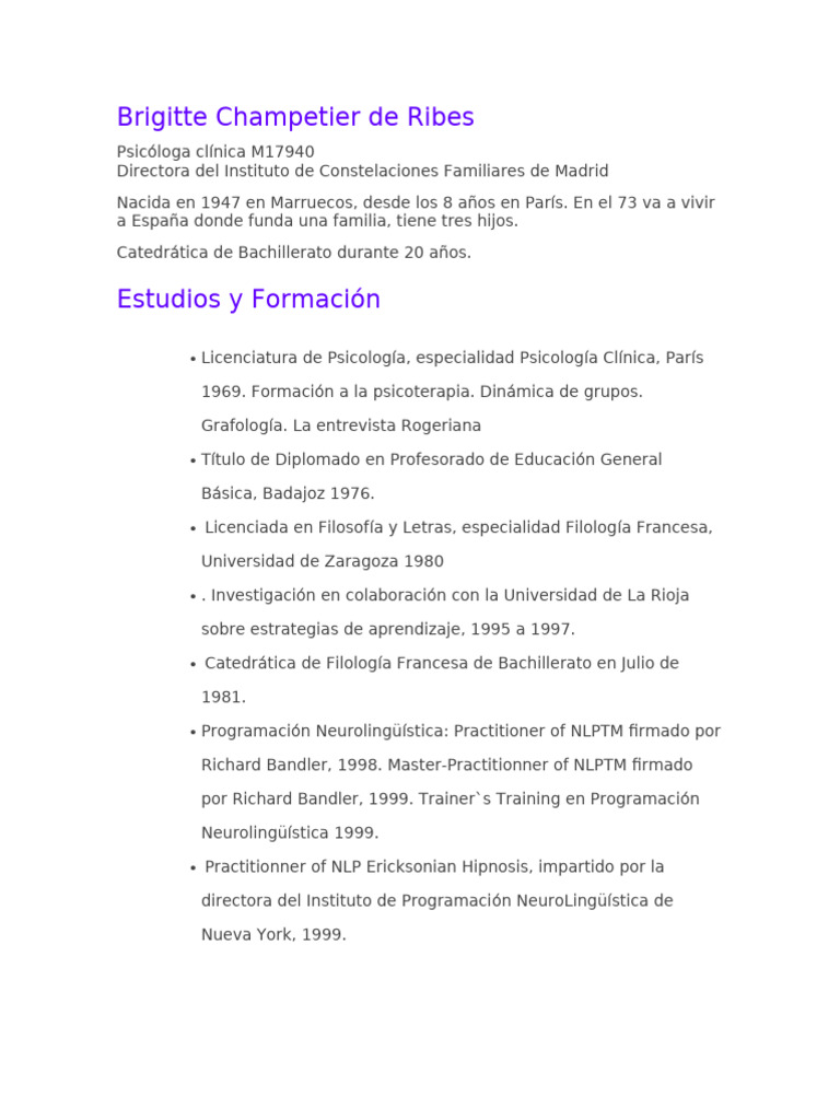 Brigitte Champetier de Ribes | PDF | Programación neurolingüistica
