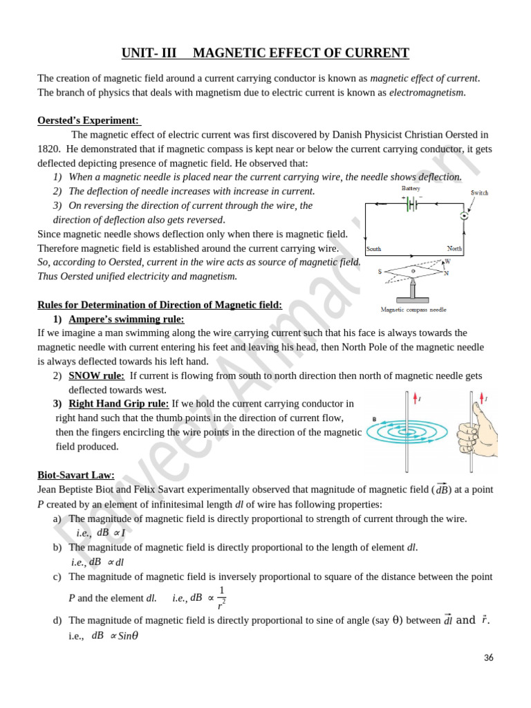 UNIT 3 Magnetic Effect of Current (1) - 1 | PDF | Magnetic Field | Force