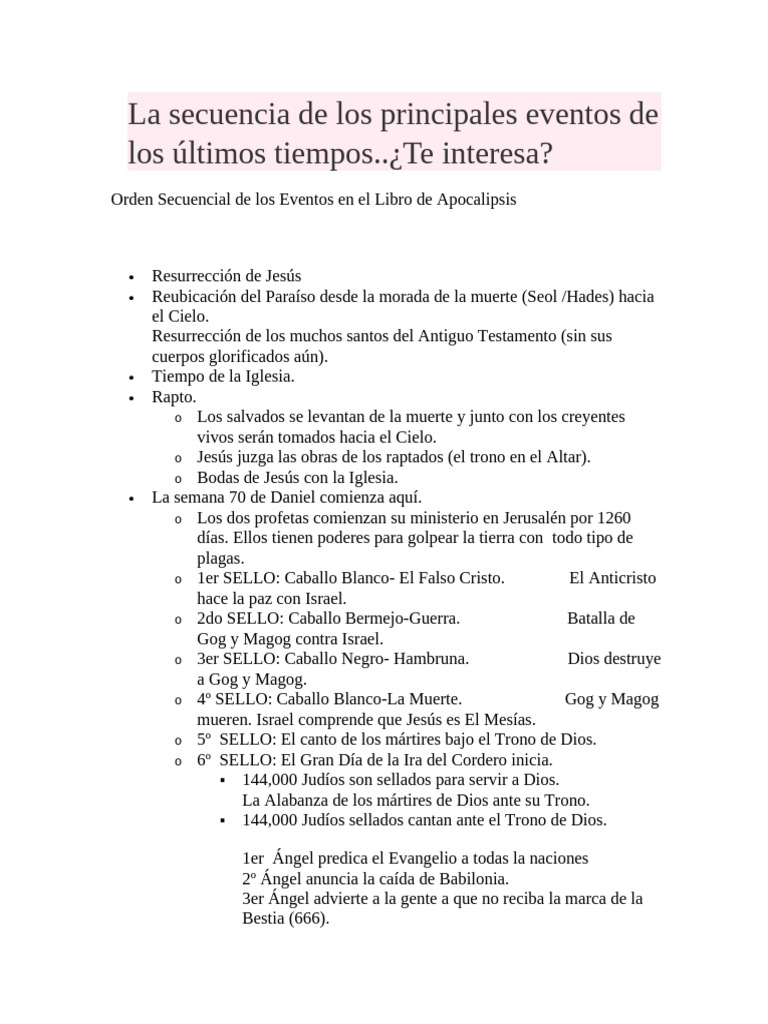 La Secuencia de Los Principales Eventos de Los Últimos Tiempos | PDF ...