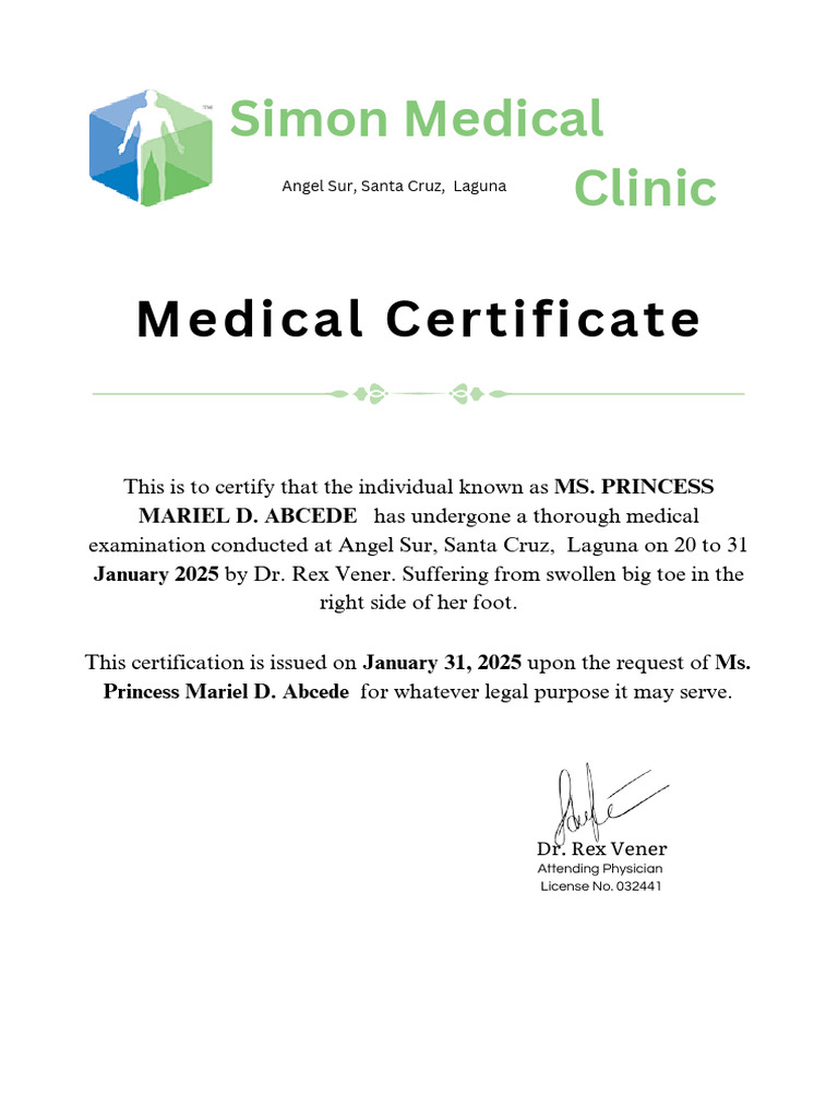 Medical Certificate For Sick Leave A4 Document | PDF