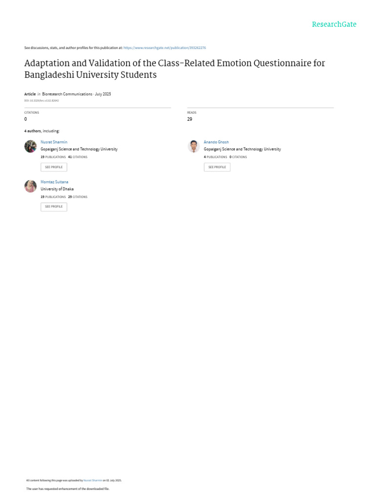Adaptation and Validation of The Class-Related Emotion Questionnaire ...