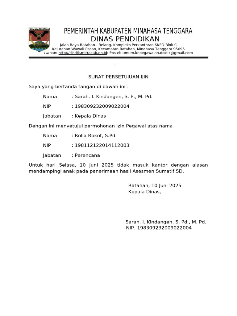 SURAT IJIN TIDAK MASUK KANTOR-Rolla | PDF
