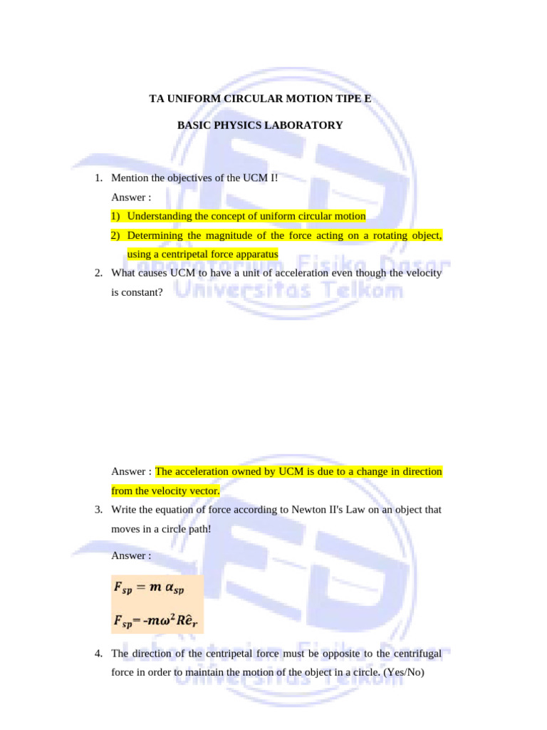 Uniform Circular Motion Lab Guide | PDF
