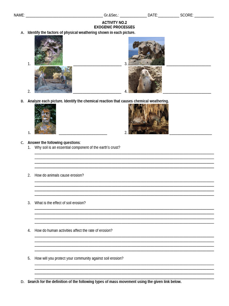 ACTIVITY NO.2 Exogenic Processes | PDF | Erosion | Geology