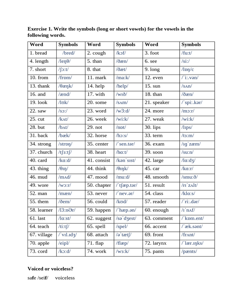 Exercise 1-Long-Short Vowels Identification | PDF