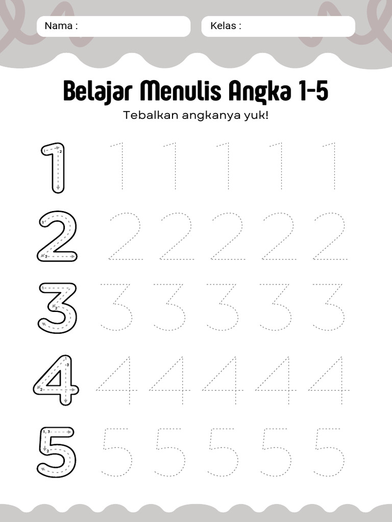 Lembar Kerja Belajar Menulis Angka 1-5 Abu Ilustrasi | PDF