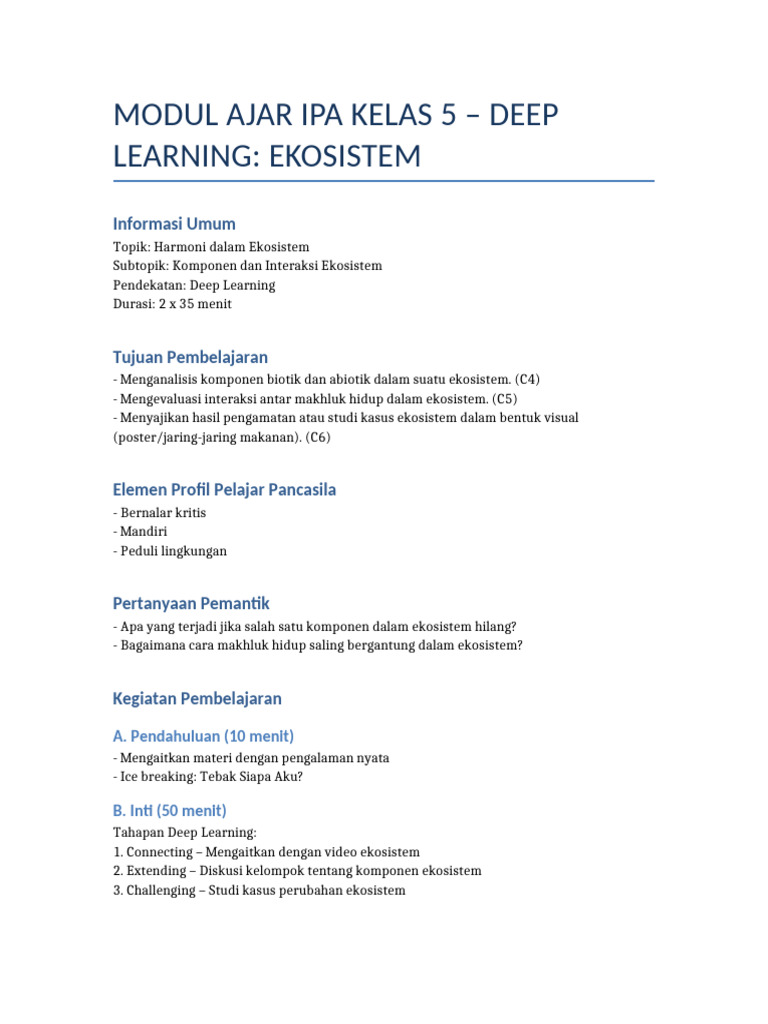 Modul Ajar Deep Learning IPA Ekosistem | PDF