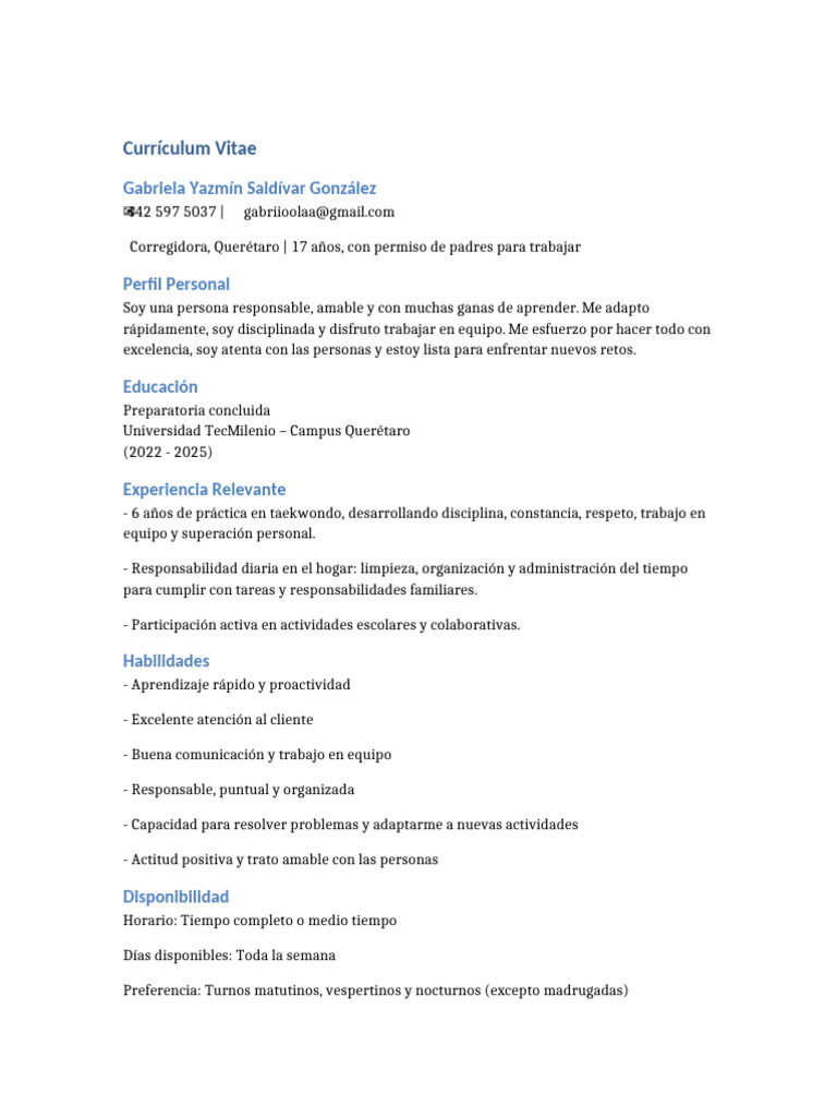 CV Gabriela Saldivar | PDF