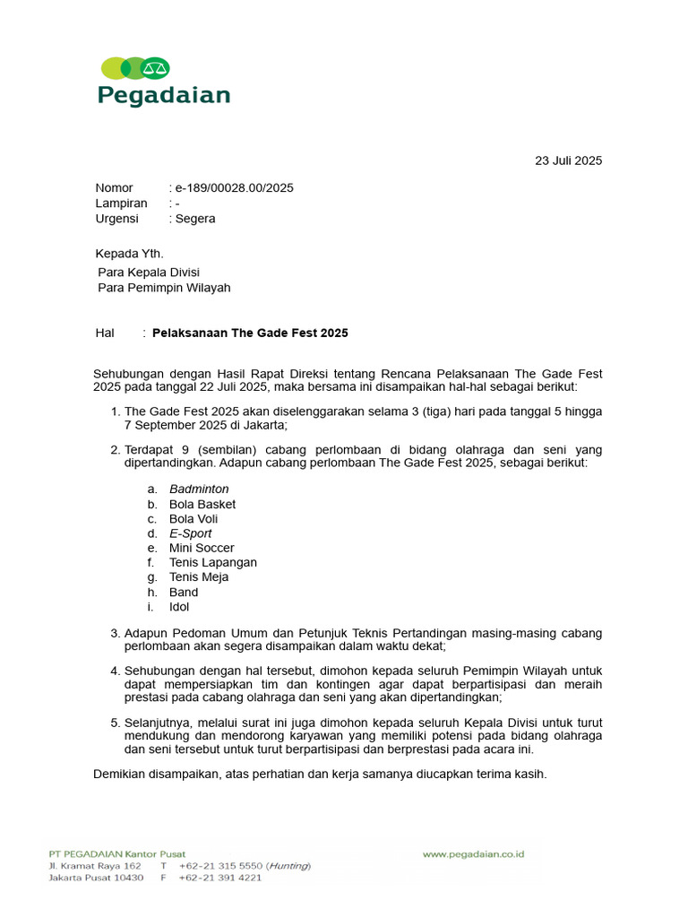 E189 - Pelaksanaan The Gade Fest 2025 | PDF