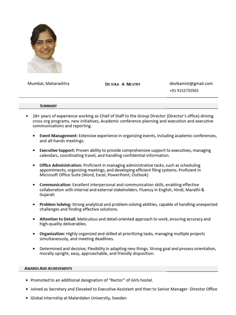 Resume - Devika A Mistry 2025 - Pic | PDF | Business