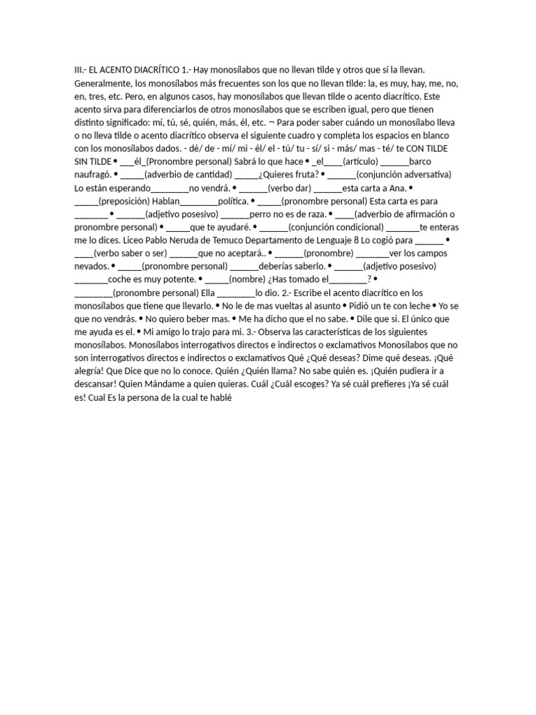 Acento Diacrítico | PDF