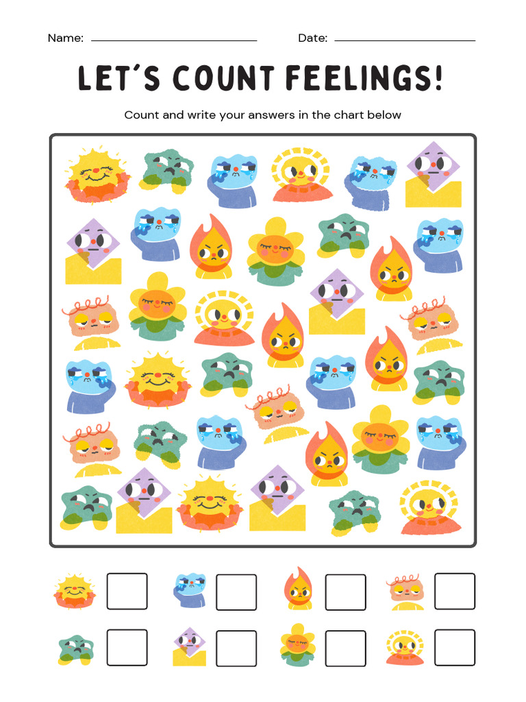 White Colorful Playful Let's Count Feelings Worksheet | PDF