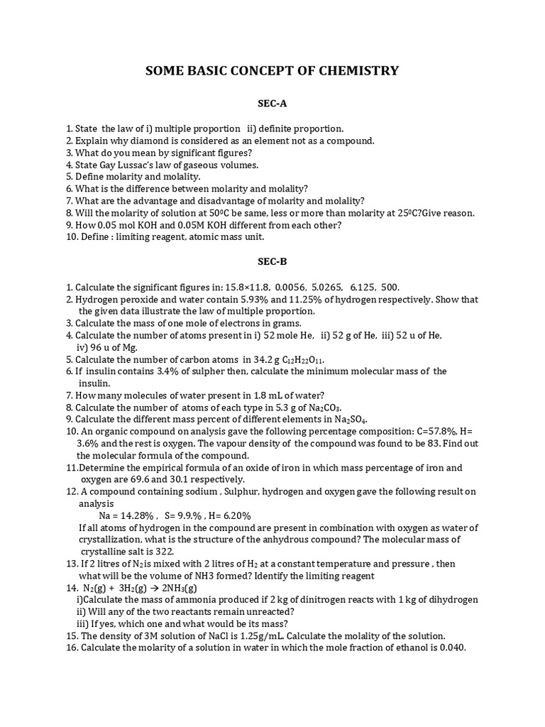 Basic Chemistry Concepts and Calculations | PDF | Mole (Unit) | Acid