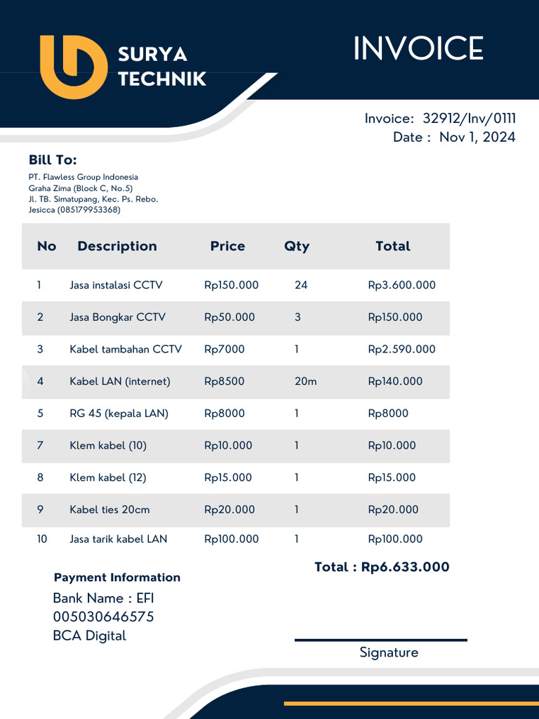 Invoice for CCTV and LAN Installation | PDF